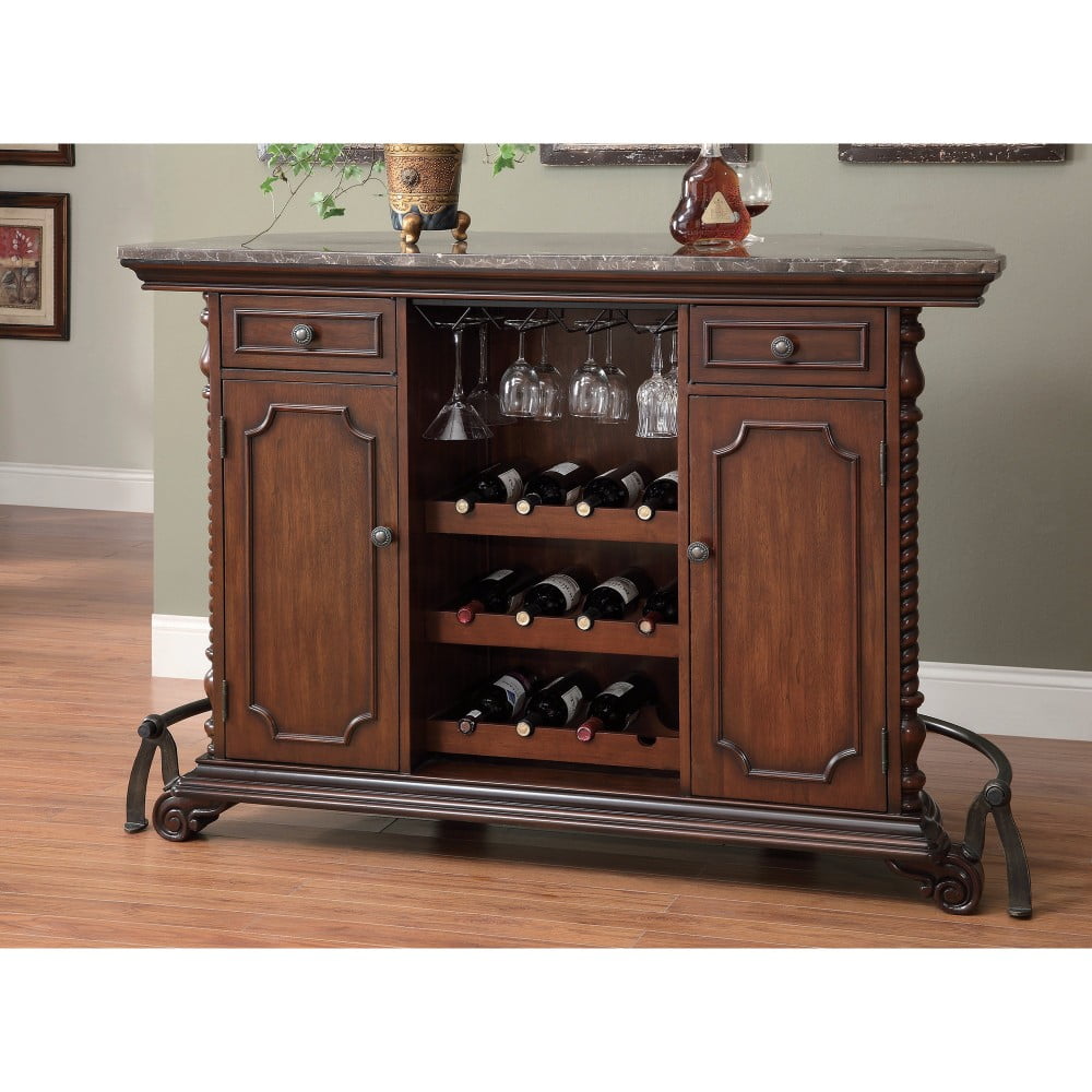 Wooden Traditional Bar Unit with Marble Top, Brown - Walmart.com