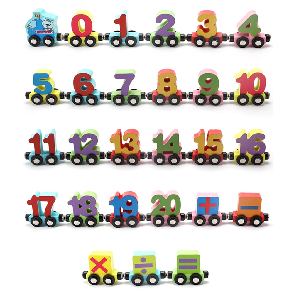 Wooden Train Building Block Toy Set Wooden Magnetic Alphabet ABC Number ...