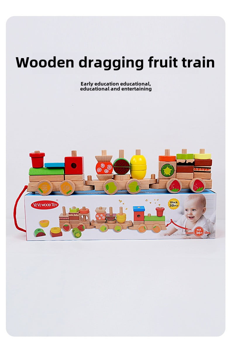 Wooden Train Children's Early Education Building Blocks 1-2-3 Year Old ...
