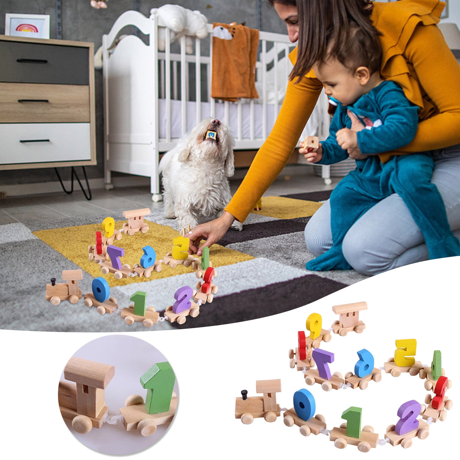 Wooden Train Set | Beech Wood Construction | Colorful Number Blocks & Shape Sorting | Pull-Along ...