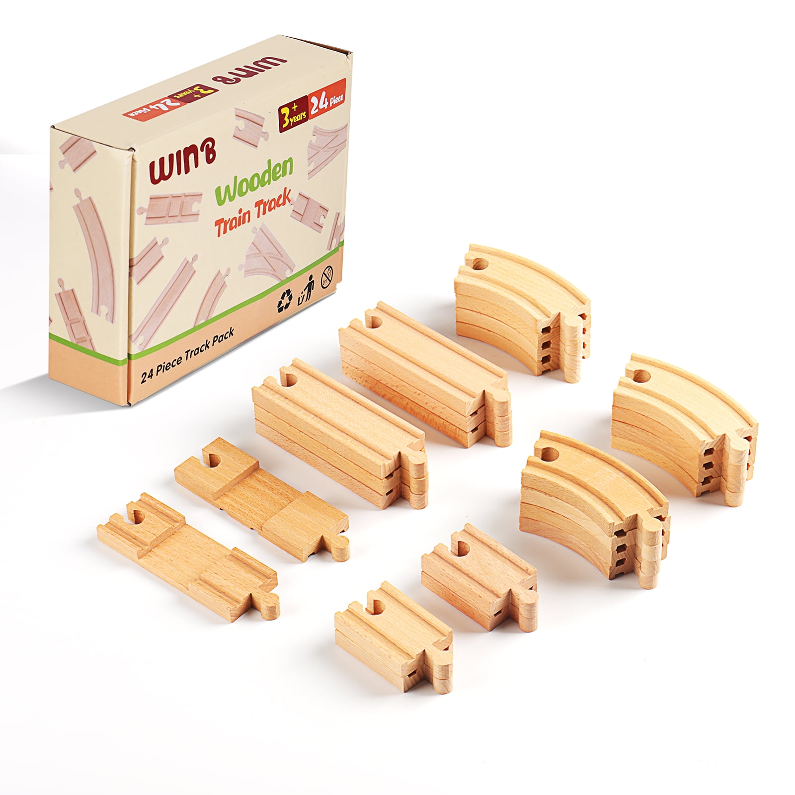 Wooden Train Track 24 Piece Set-Track Expansion 100% Compatible with ...