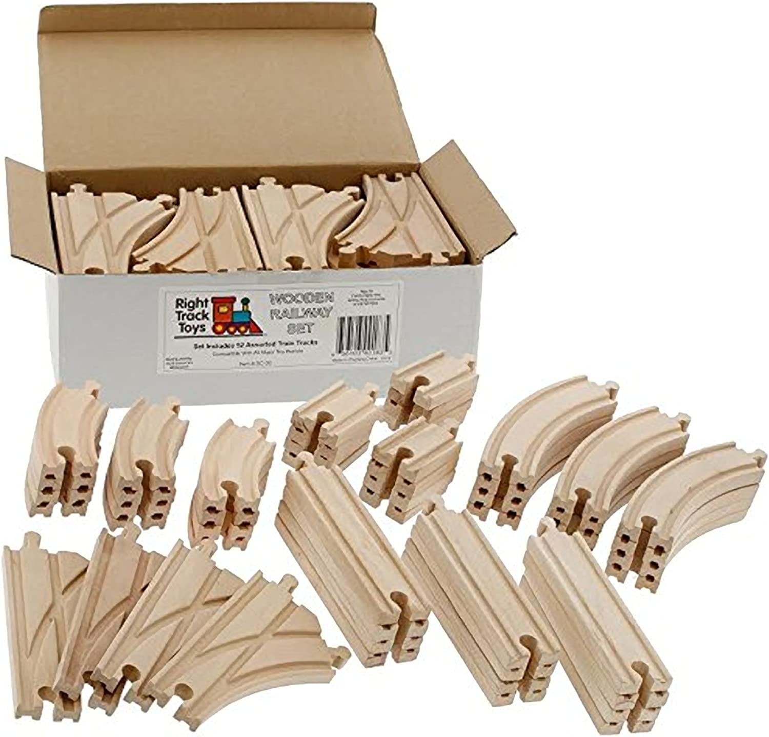 Right Track Toys Wooden Train Track 52 Piece Set - Wood Rail Connection ...