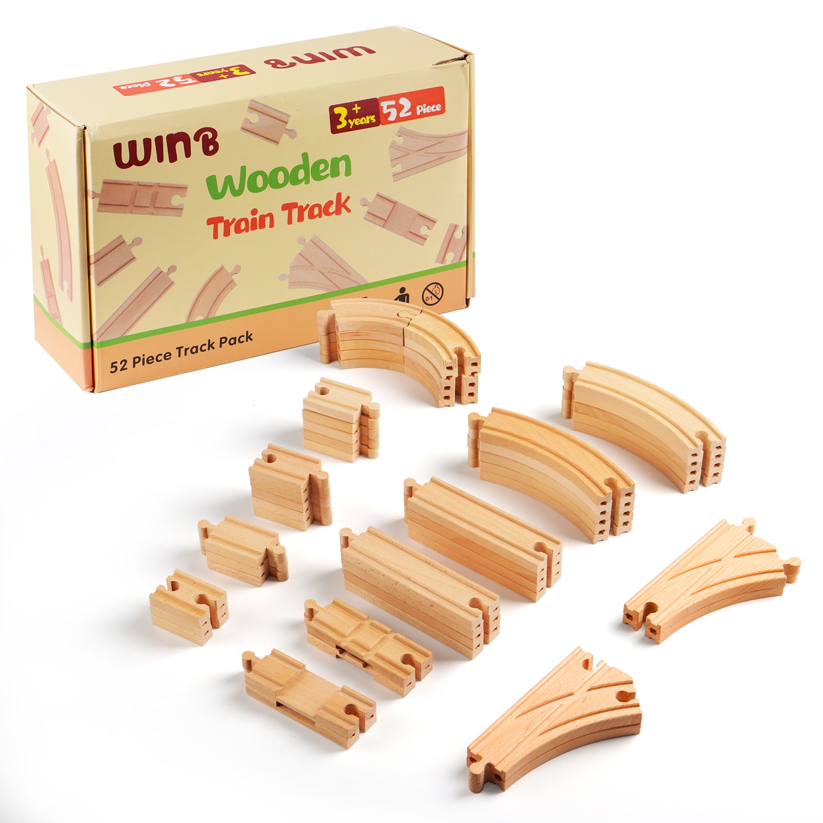 Wooden Train Track 52 Piece Set-Track Expansion 100% Compatible with ...