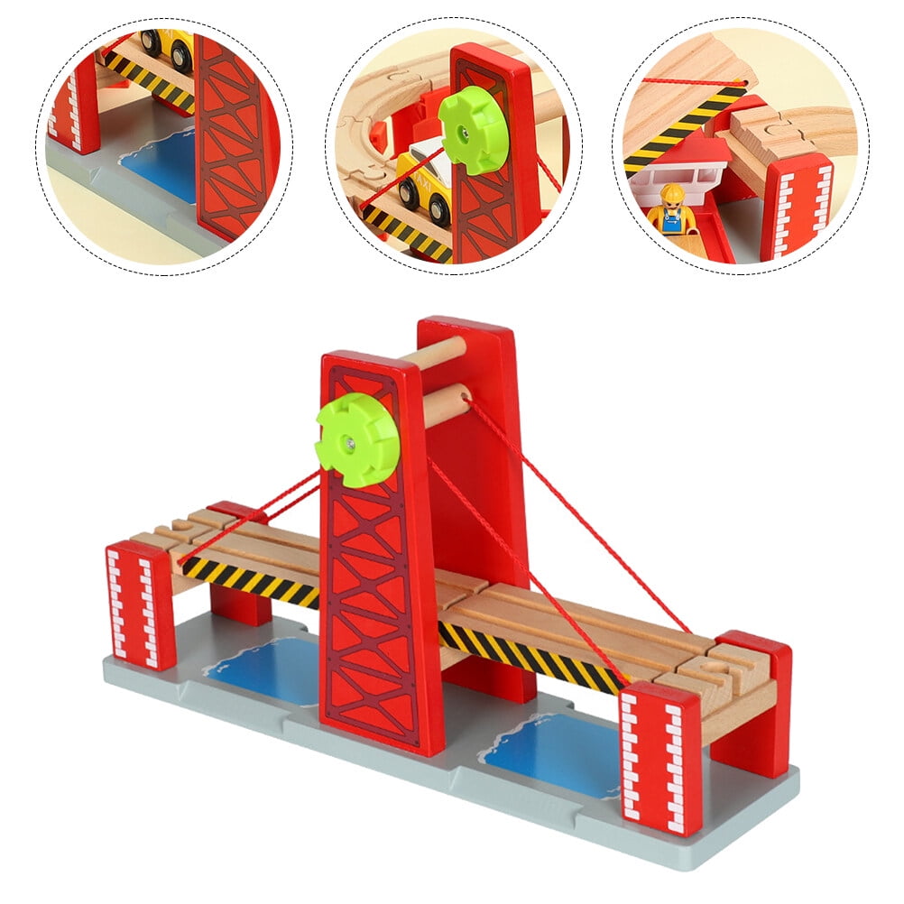 PENIKOKO Train Track Bridges Wooden Train Tracks Railway Toys Red Wood ...