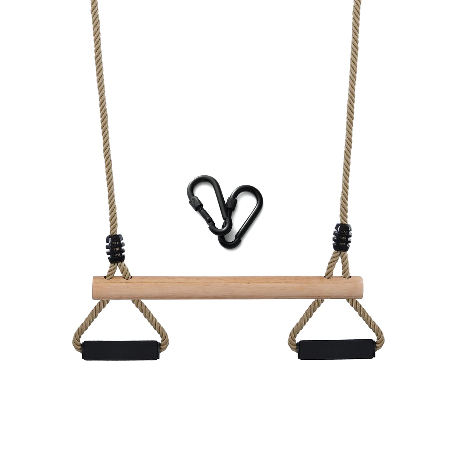 YAERSI Wooden Trapeze Swing Bar with Gym Rings for Swing Set, Indoor ...