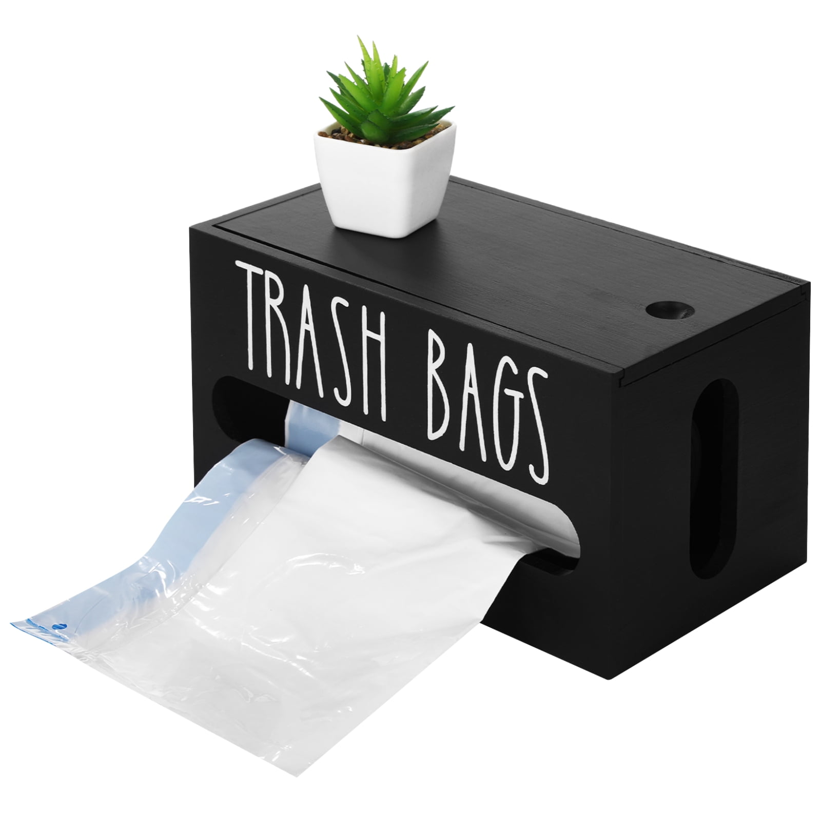 Wooden Trash Bag Dispenser, Garbage Bag Storage Box with Front Opening ...