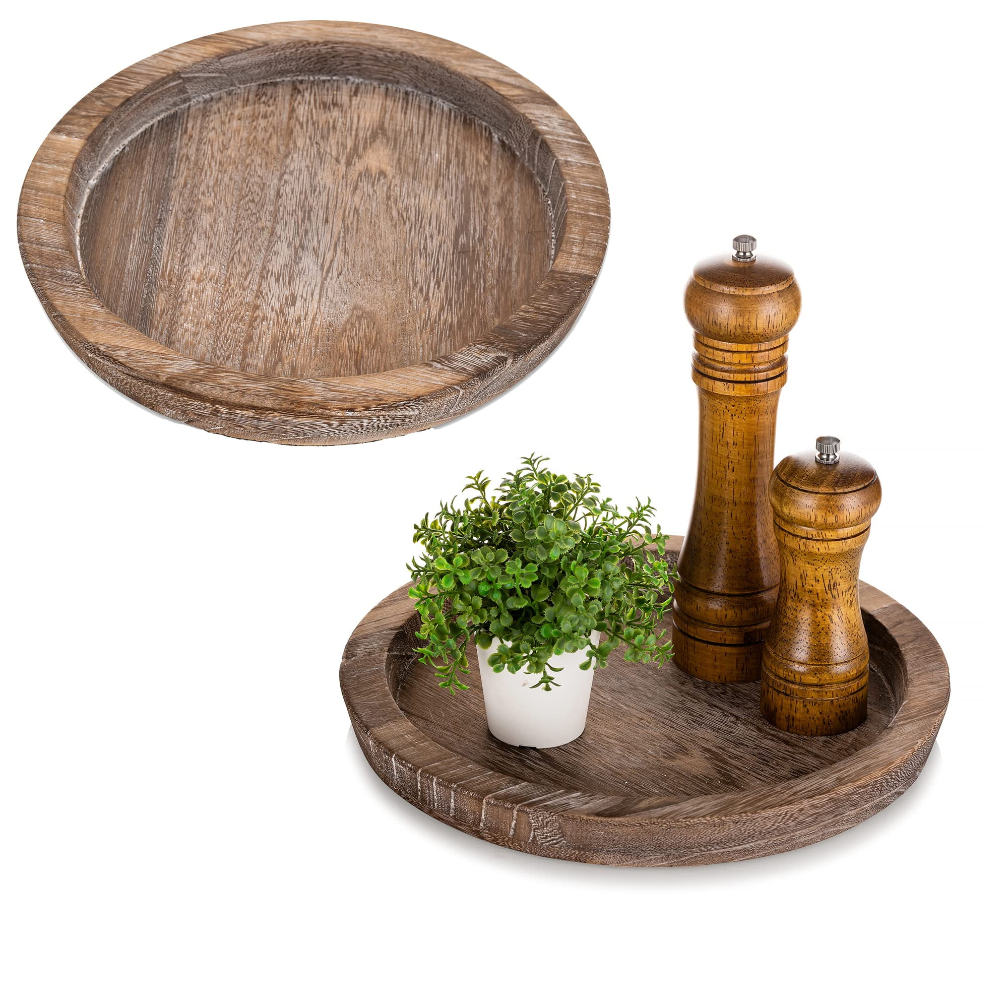 Wooden Tray Decorative Tray Rustic Round Decorative Candle Holder Tray ...