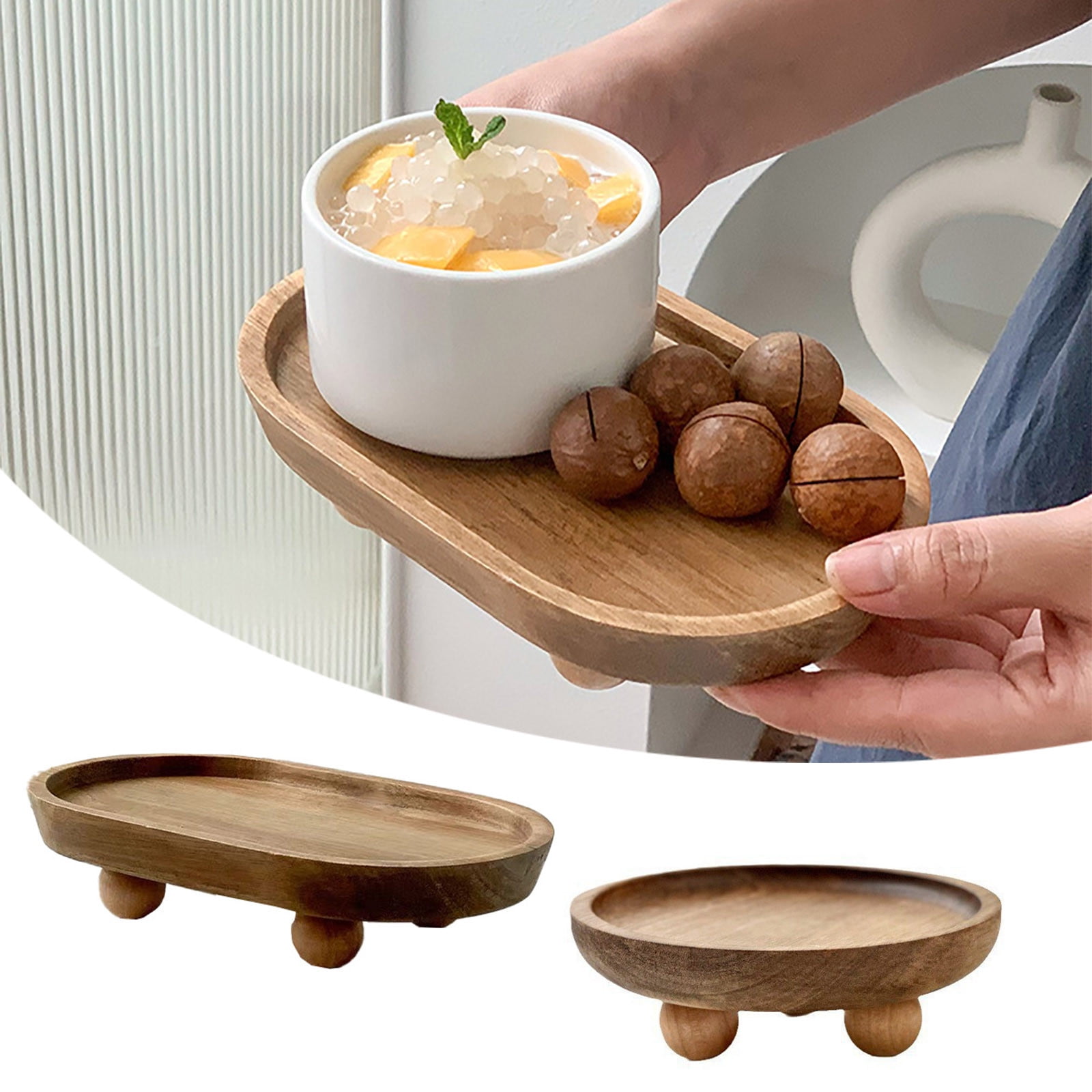 Wooden Tray Round Wood Pedestal Stand Decorative Display For Ounter ...