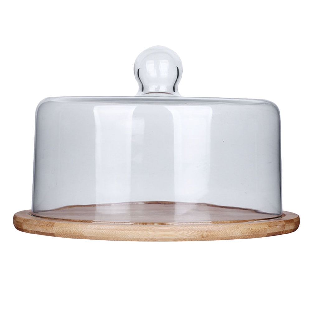 Wooden Tray with Glass Dome Cake Stand Cover Set - Walmart.com