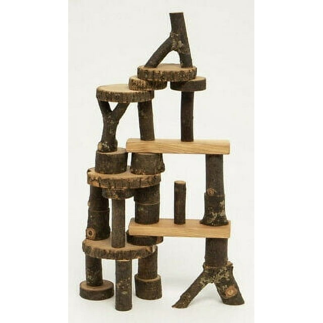 Wooden Tree Blocks w/Bark 31 Piece Math Real Wood Building Block Set ...