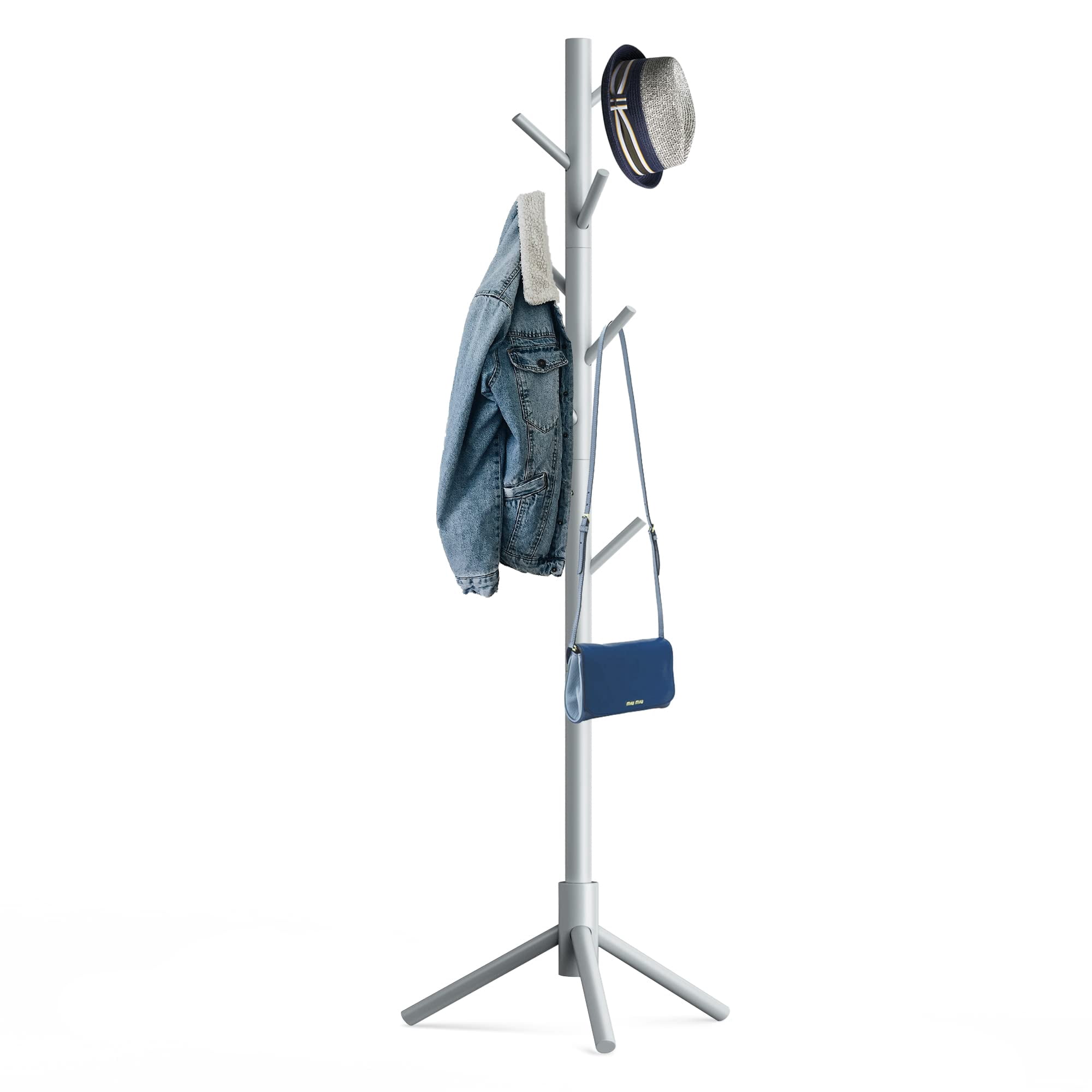 Wooden Tree Coat Rack Stand,Sturdy Freestanding Coat Rack with 8 Hooks ...