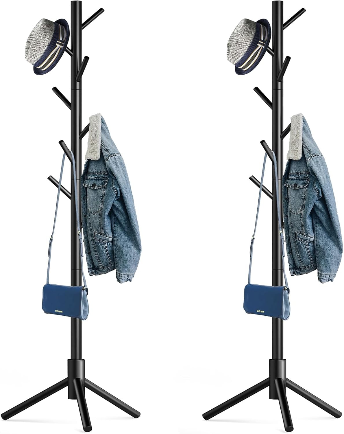 Wooden Tree Coat Rack Stand,Sturdy Freestanding Coat Rack with 8 Hooks ...