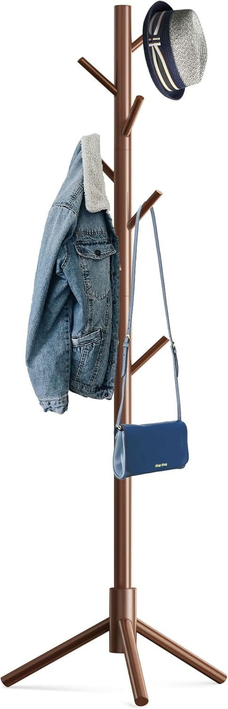 Wooden Tree Coat Rack Stand,Sturdy Freestanding Coat Rack with 8 Hooks ...