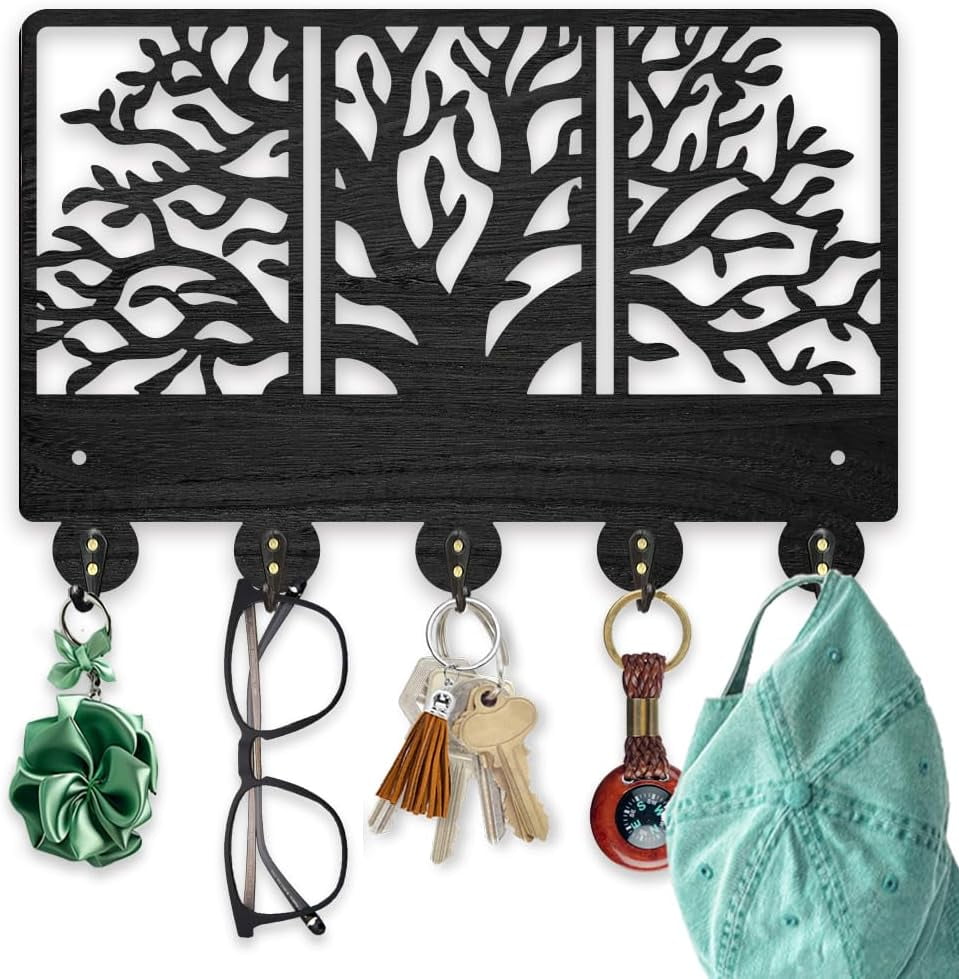 Wooden Tree of Life Key Hooks for Wall 11.8×7.8 inch Tree Branch Wall ...