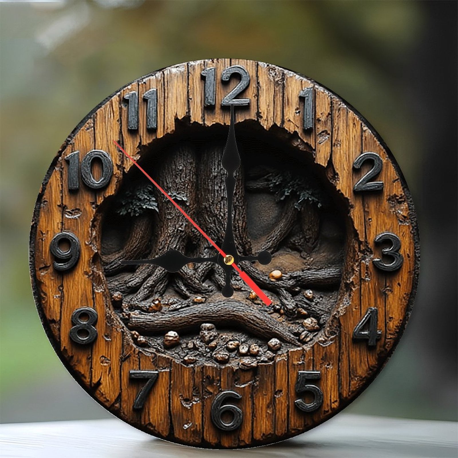 Wooden Tree Roots Wall Clock Rustic Home Decor 10-Inch Silent Wooden ...