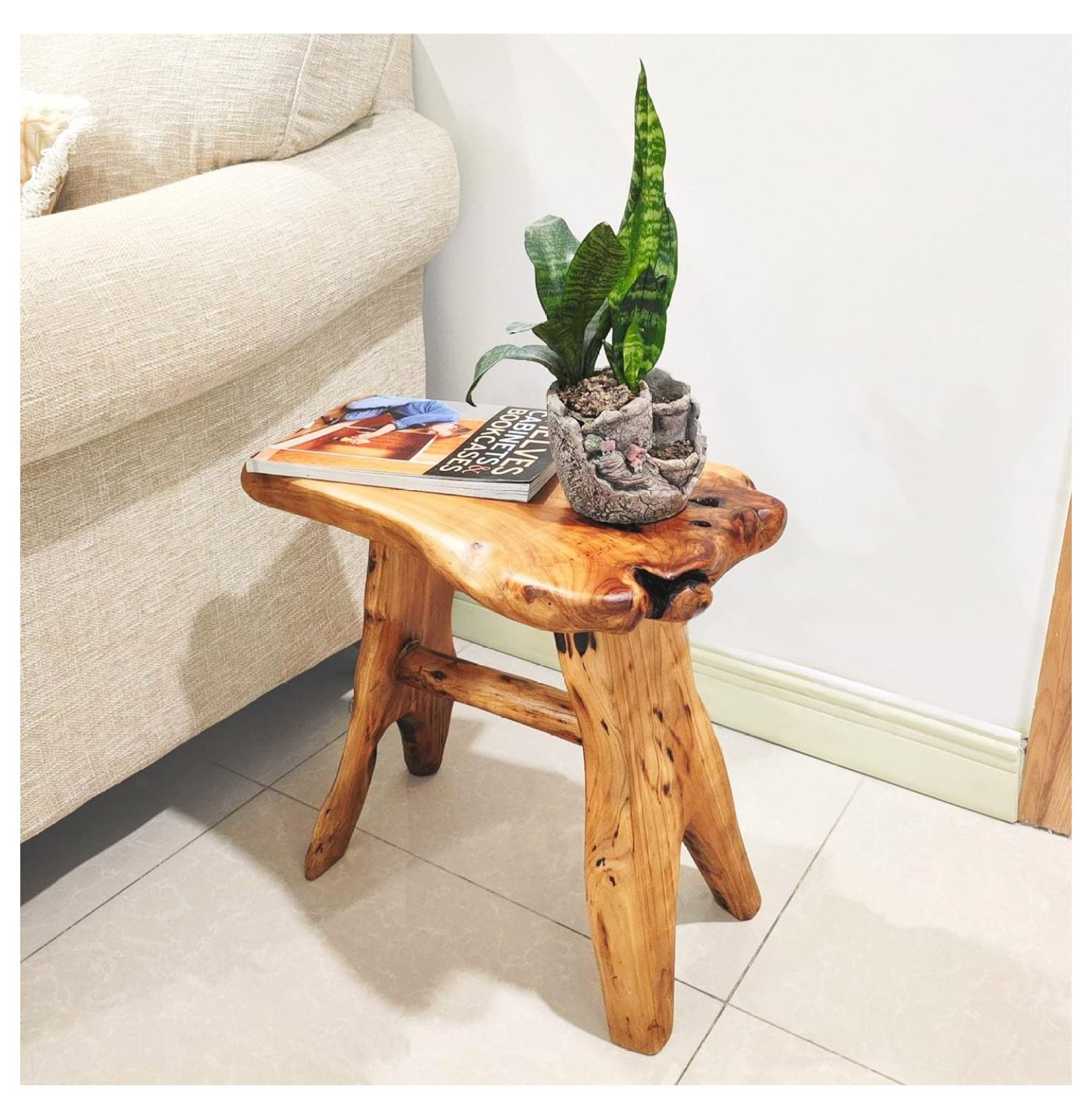 Wooden Tree Stump Plant Stand Stool Side Table,Small Natural Wood Bench ...