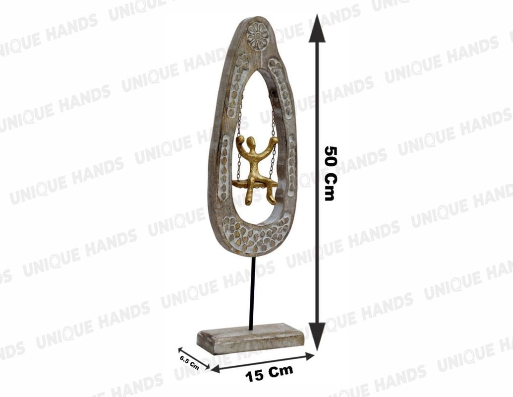 Wooden Tree Trunk Slab with Metal Swinging Man in Log Golden Man ...