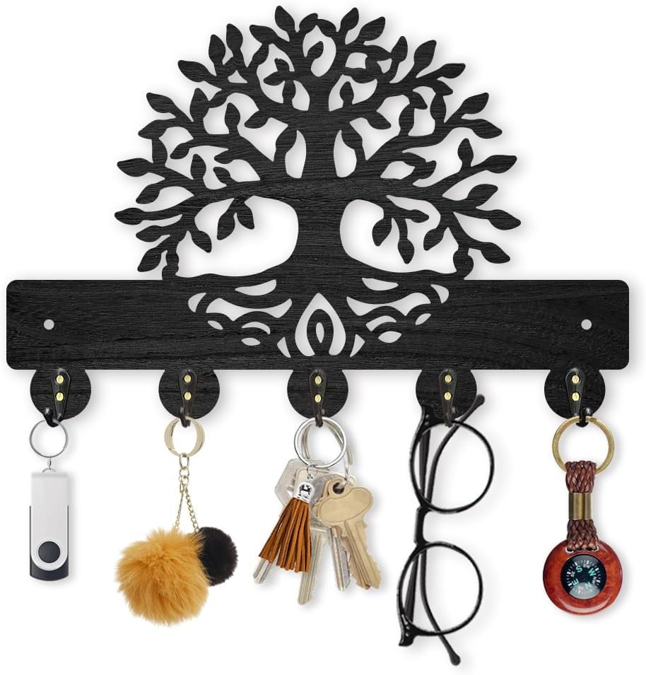 Wooden Tree of Life Key Hook Wall Mounted Botanical Theme Key Hangers ...