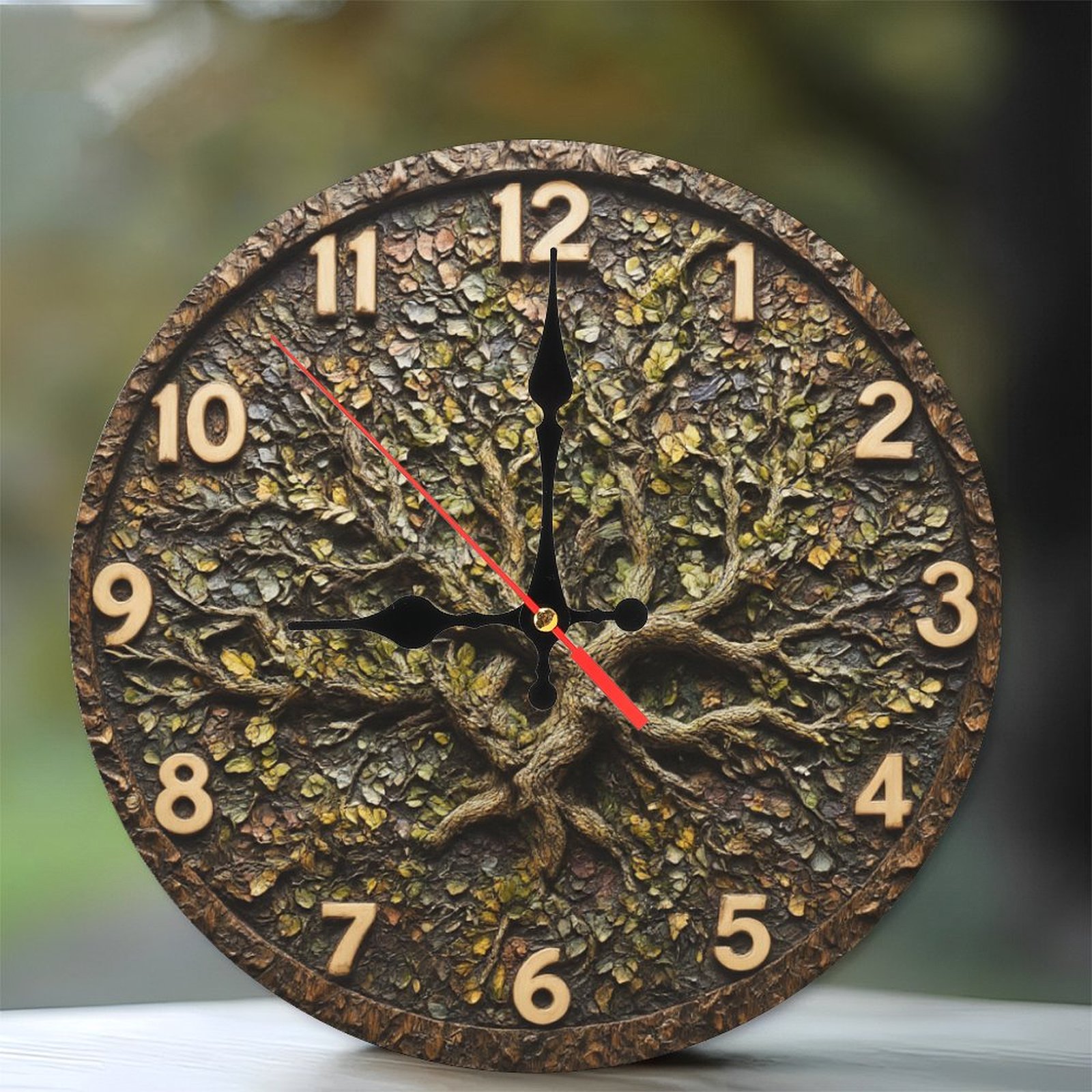 Wooden Tree of Life Wall Clock Rustic Decor Home 10-Inch Silent Wooden ...