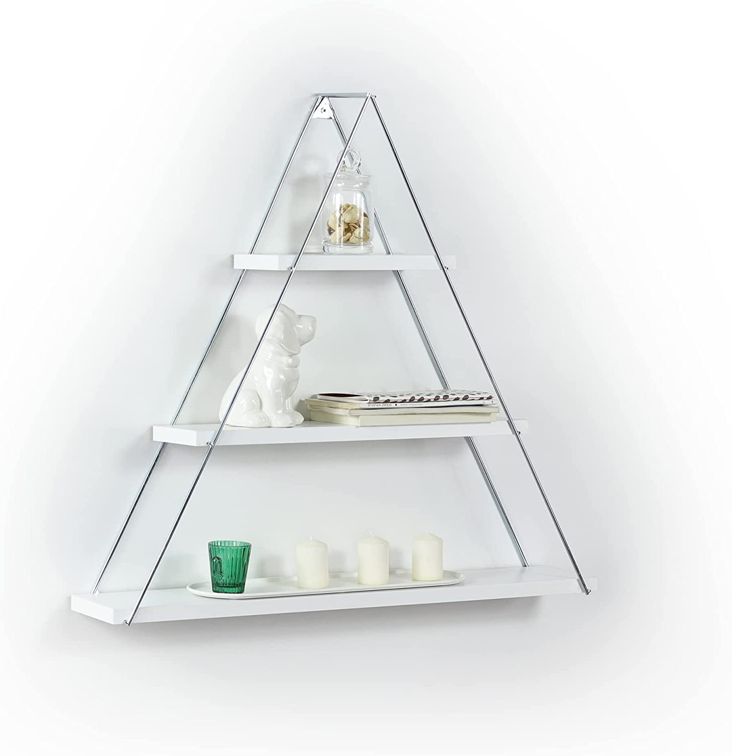 Wooden Triangle Shelf for Wall with Metal Bracket, 3-Tier Simple ...