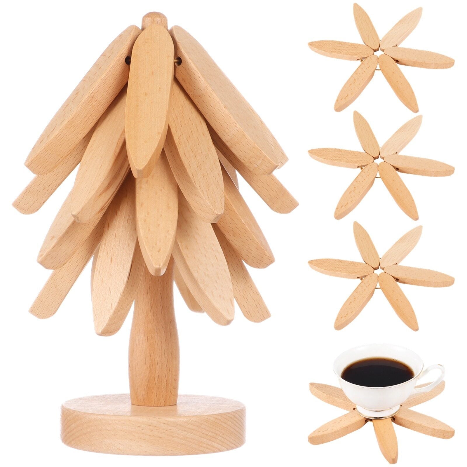Wooden Trivets for Hot Dishes, Foldable Tree-Shaped Coasters for Hot ...