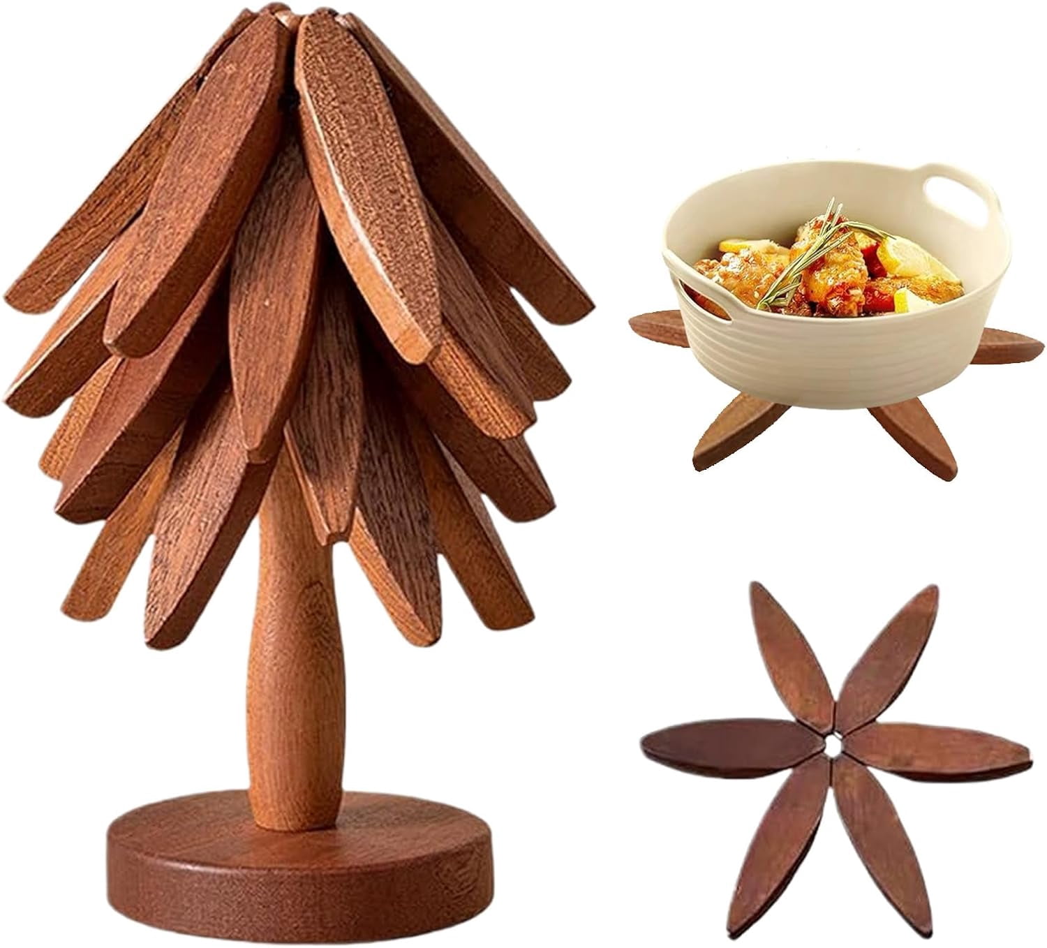 Wooden Trivets for Hot Dishes,Tree Shape Trivet Set, 4 Wooden Hot ...