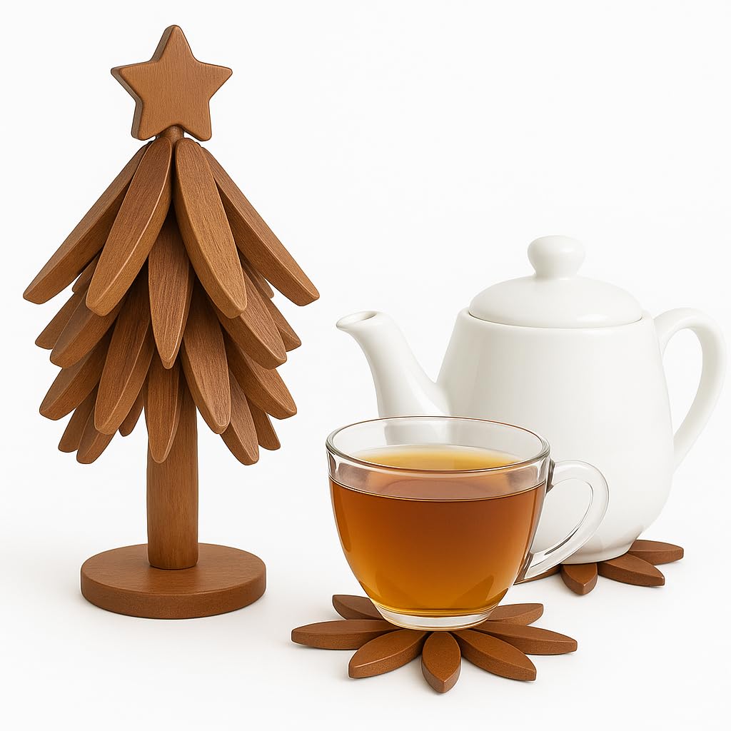 Wooden Trivets for Hot Dishes, Tree Shape Trivet Set with 4 Walnut Wood ...