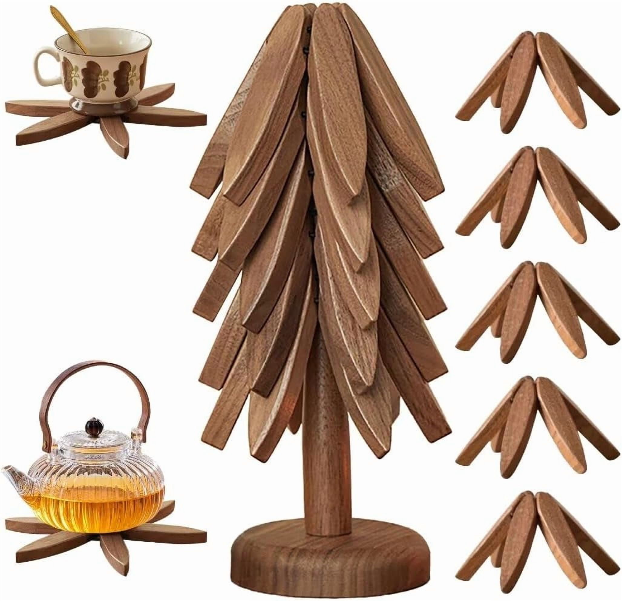 Wooden Trivets for Hot Dishes, Tree Shape Trivet Set Wooden Tree ...