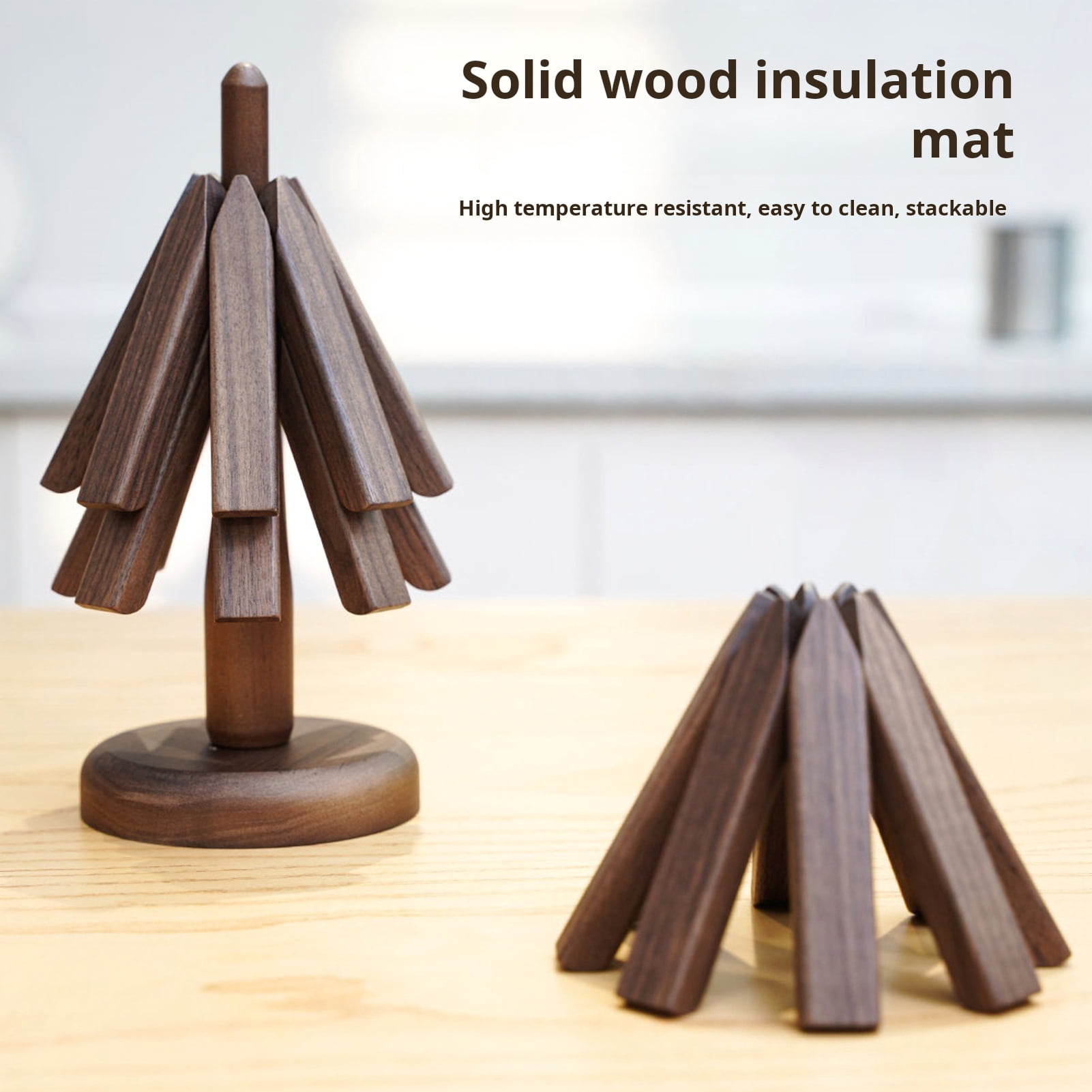 Wooden Trivets for Hot Dishes 3/4Pcs Tree Shape Coasters Set with Stand ...