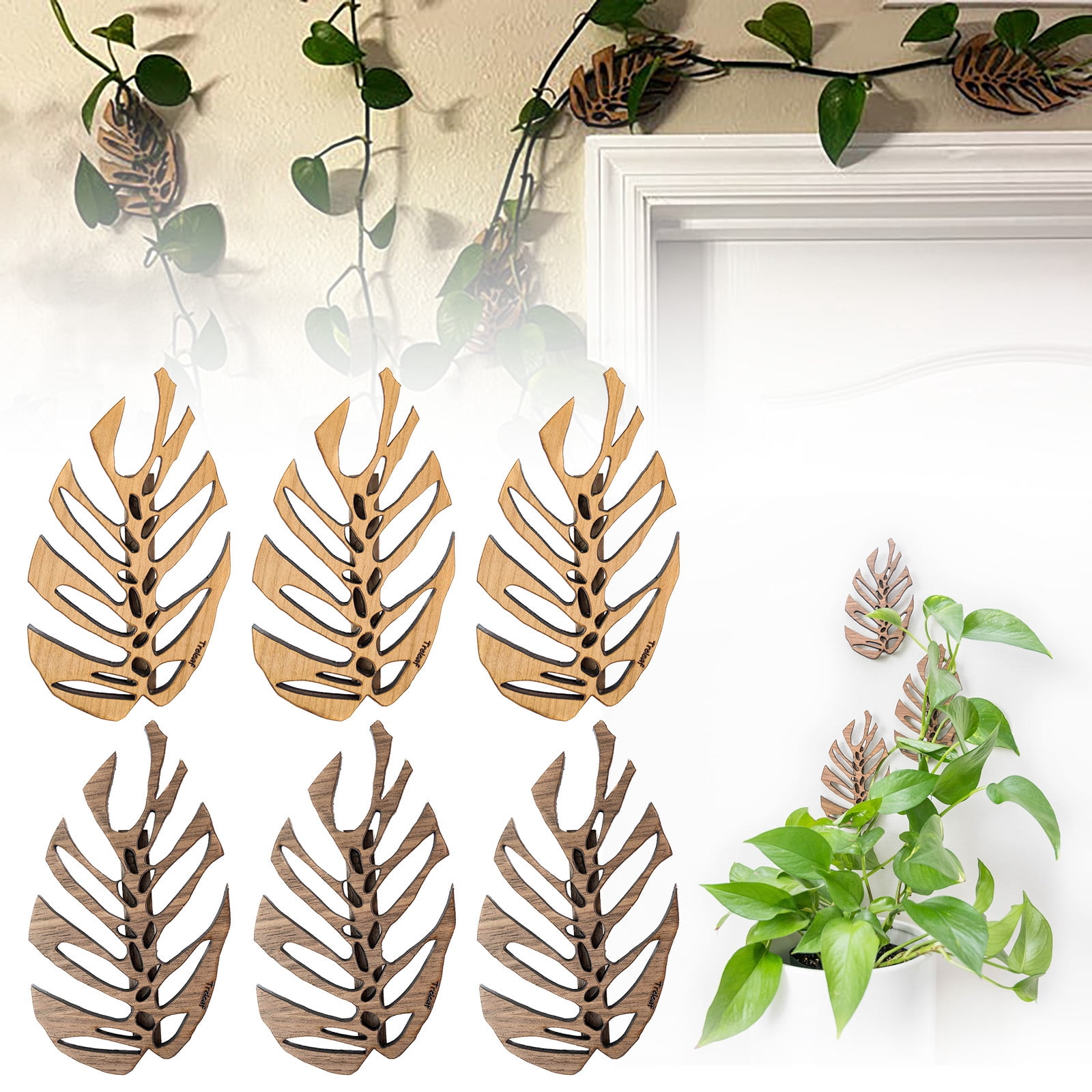 Wooden Tropical Monstera Leaf Wall Clips for Climbing Plants Floral ...