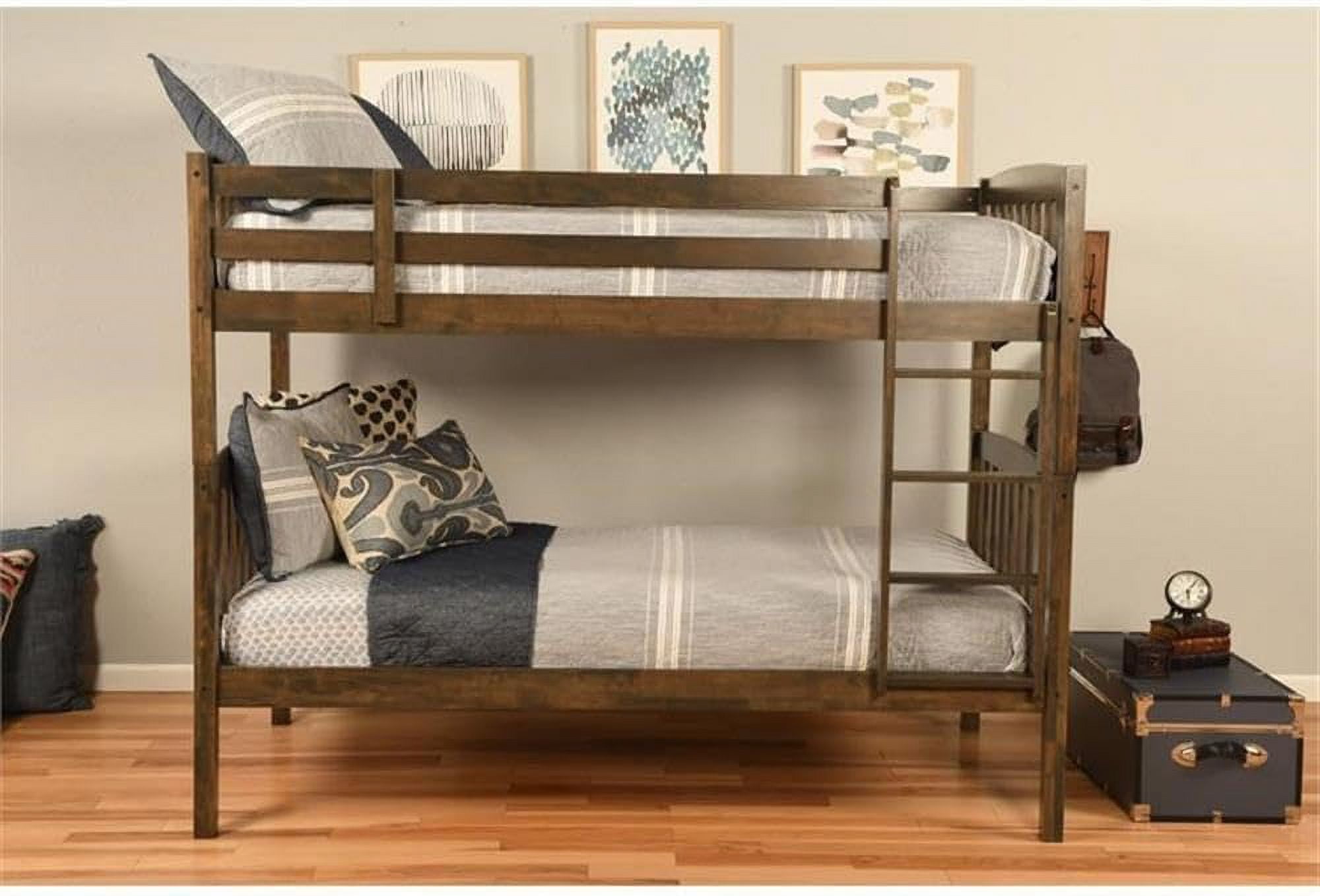 Wooden Twin Over Twin Bunk Bed in Brown, No Box Spring Required ...