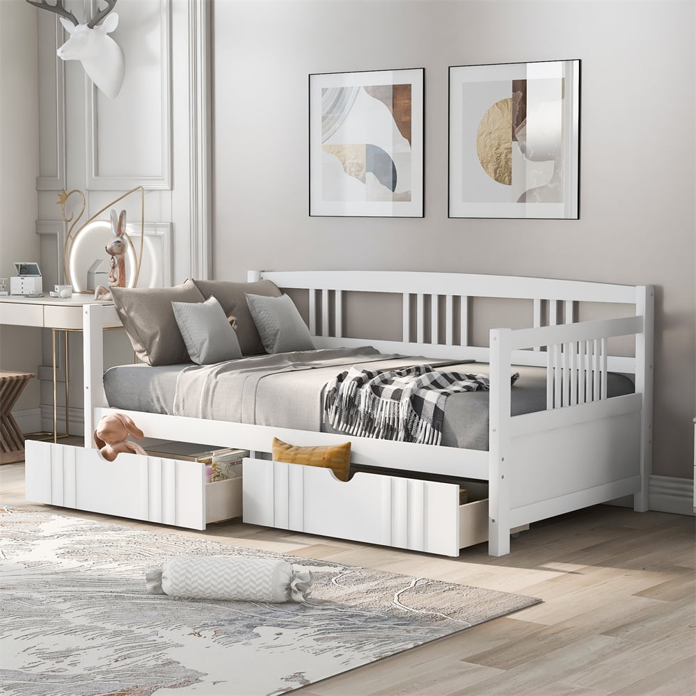 Wooden Twin Size Daybed Frame with 2 Drawers for Kids Teens and Adults ...