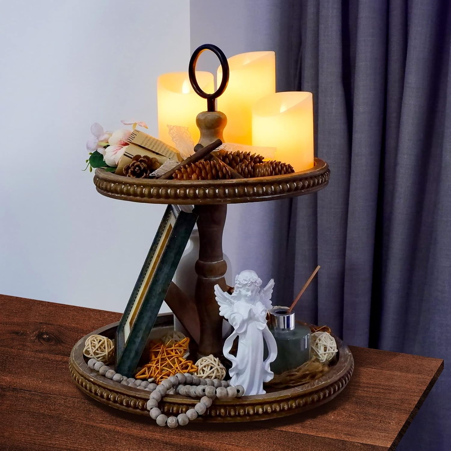 Wooden Two Tiered Tray, Decorative Wooden Tiered Tray for Kitchen ...