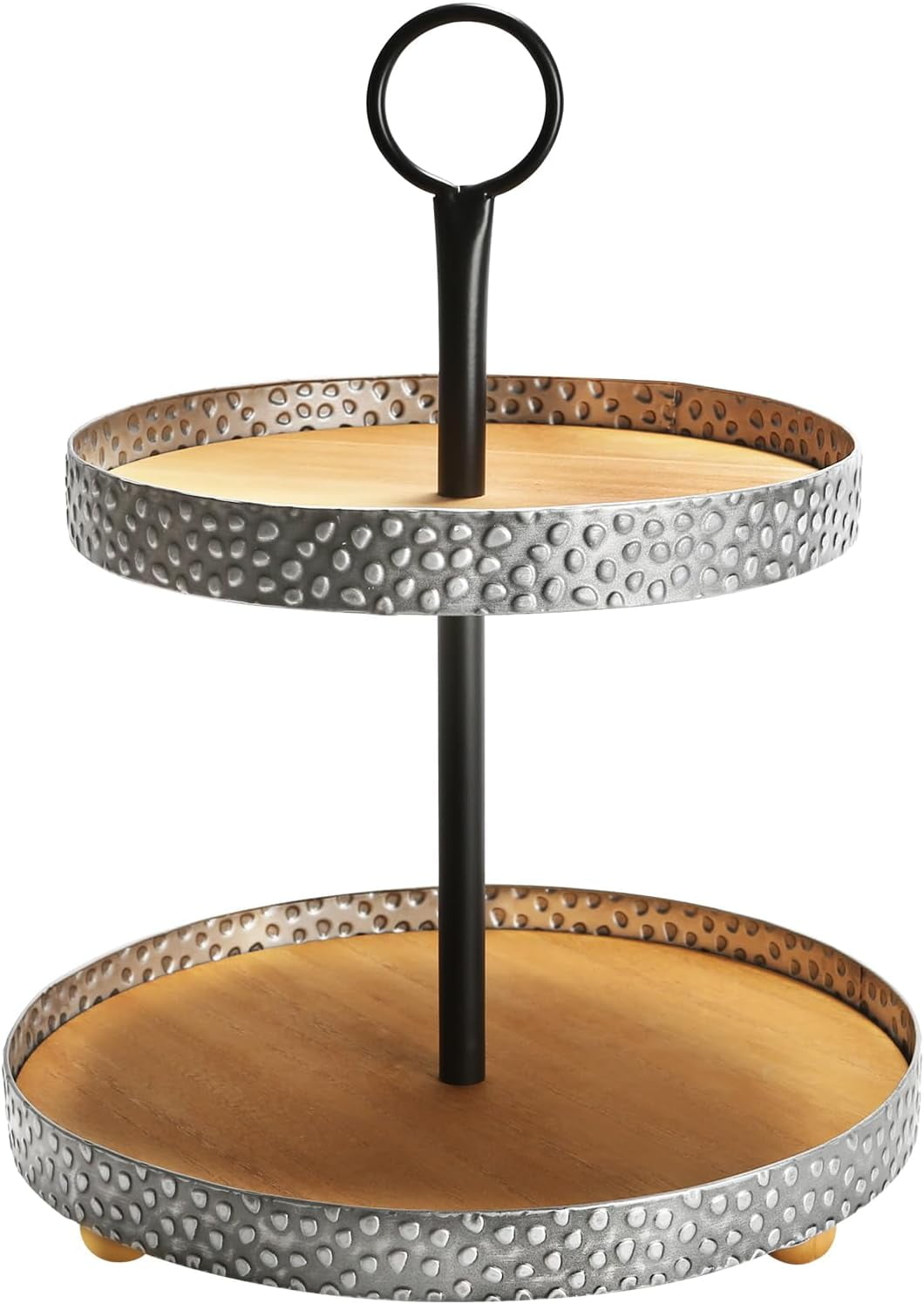 Wooden Two Tiered Tray Stand, Farmhouse Round 2 Tier Decorative Tray ...