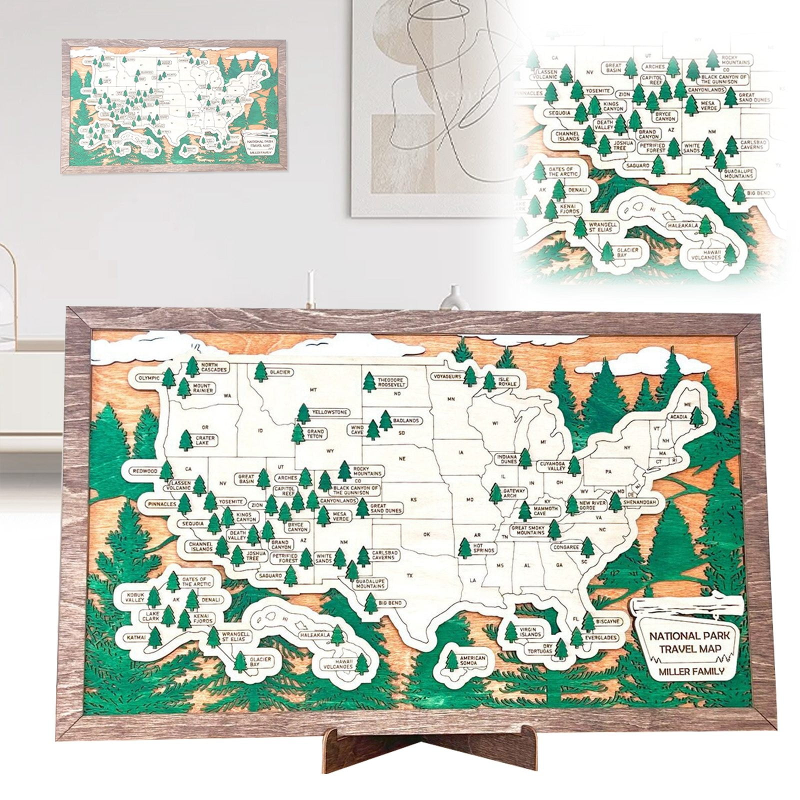 Wooden US National Parks Map Wall Art - Push Pin Travel Tracker ...