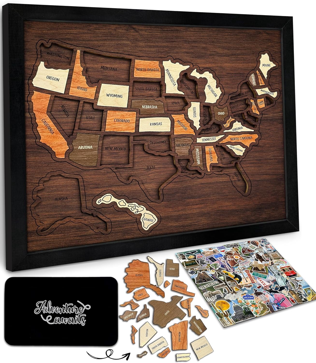 Wooden USA Travel Map Puzzle,11.8x9.45in Cork Map of United States ...