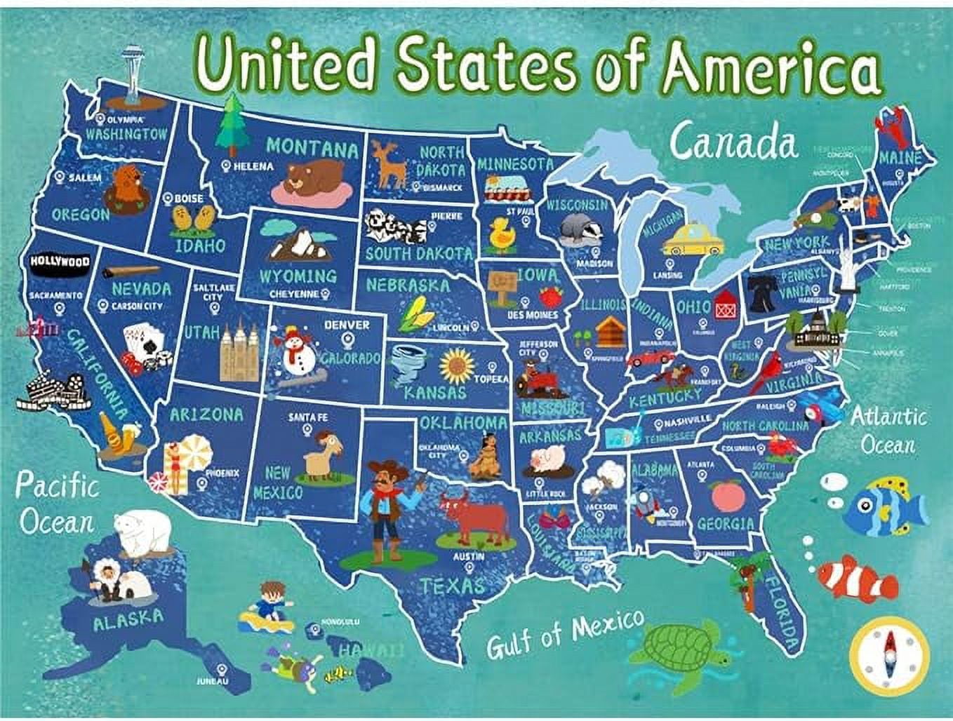 Wooden United States Map Puzzle for Kids Ages 4-8 Learning USA Map 60 ...