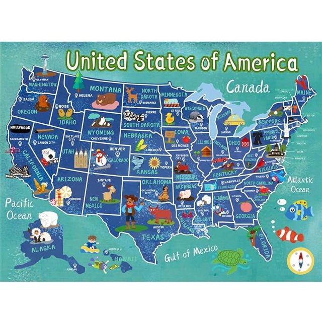 Wooden United States Map Puzzle for Kids Ages 4-8 Learning USA Map 60 ...