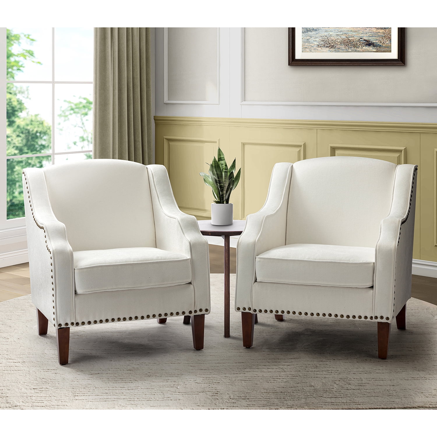Wooden Upholstery Armchairs Set of 2 Lounge Sofa Club Accent Chairs ...