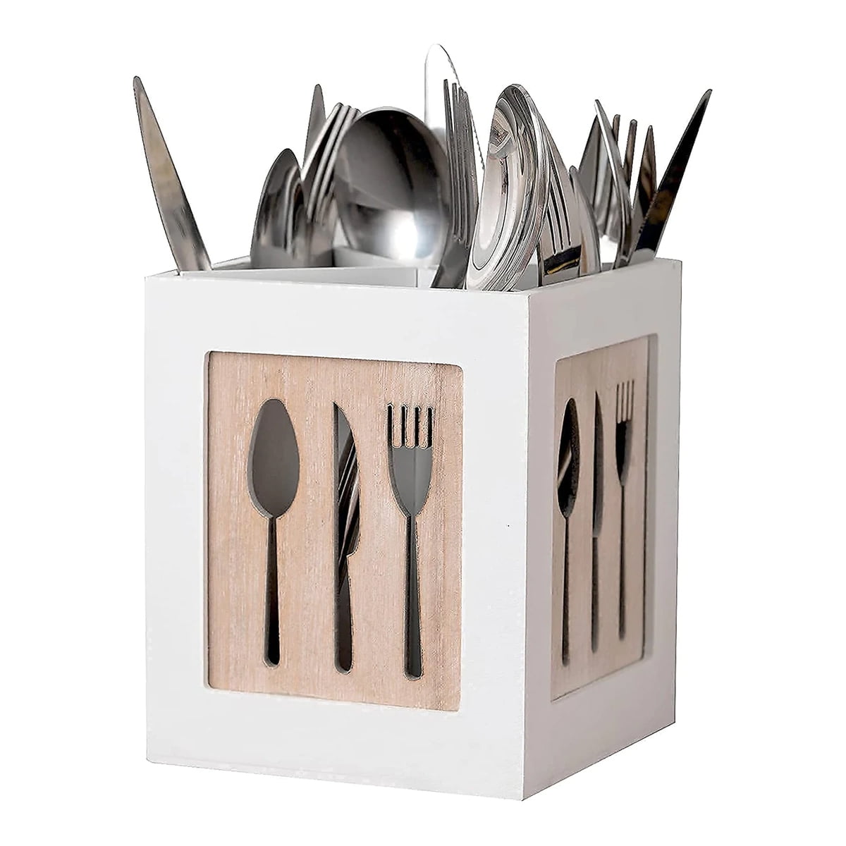 Wooden Utensil Caddy, Classic Design Silverware Organizer for Kitchen ...