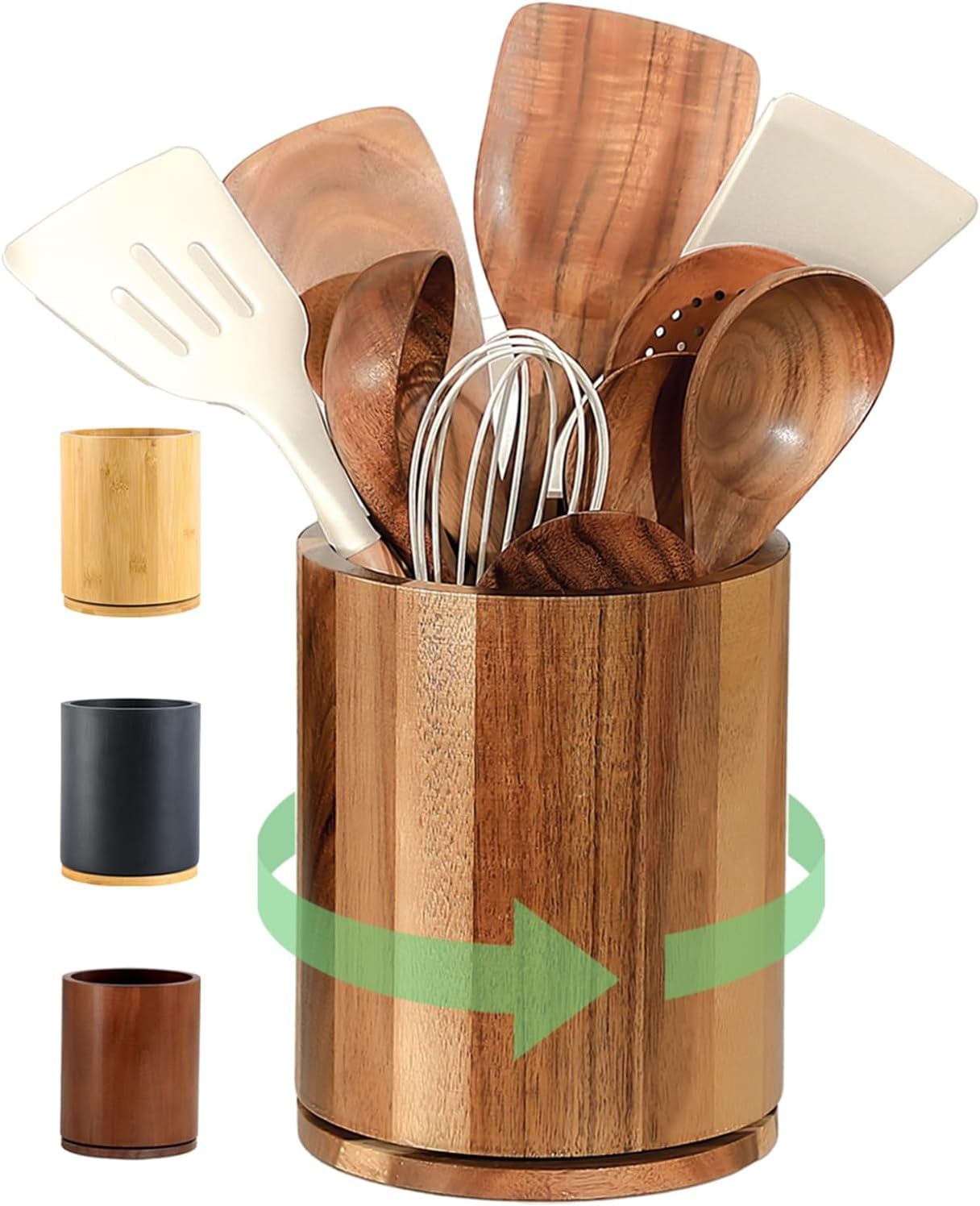 Wooden Utensil Holder 360°Rotating 7.3'' Large Utensil Holder for ...