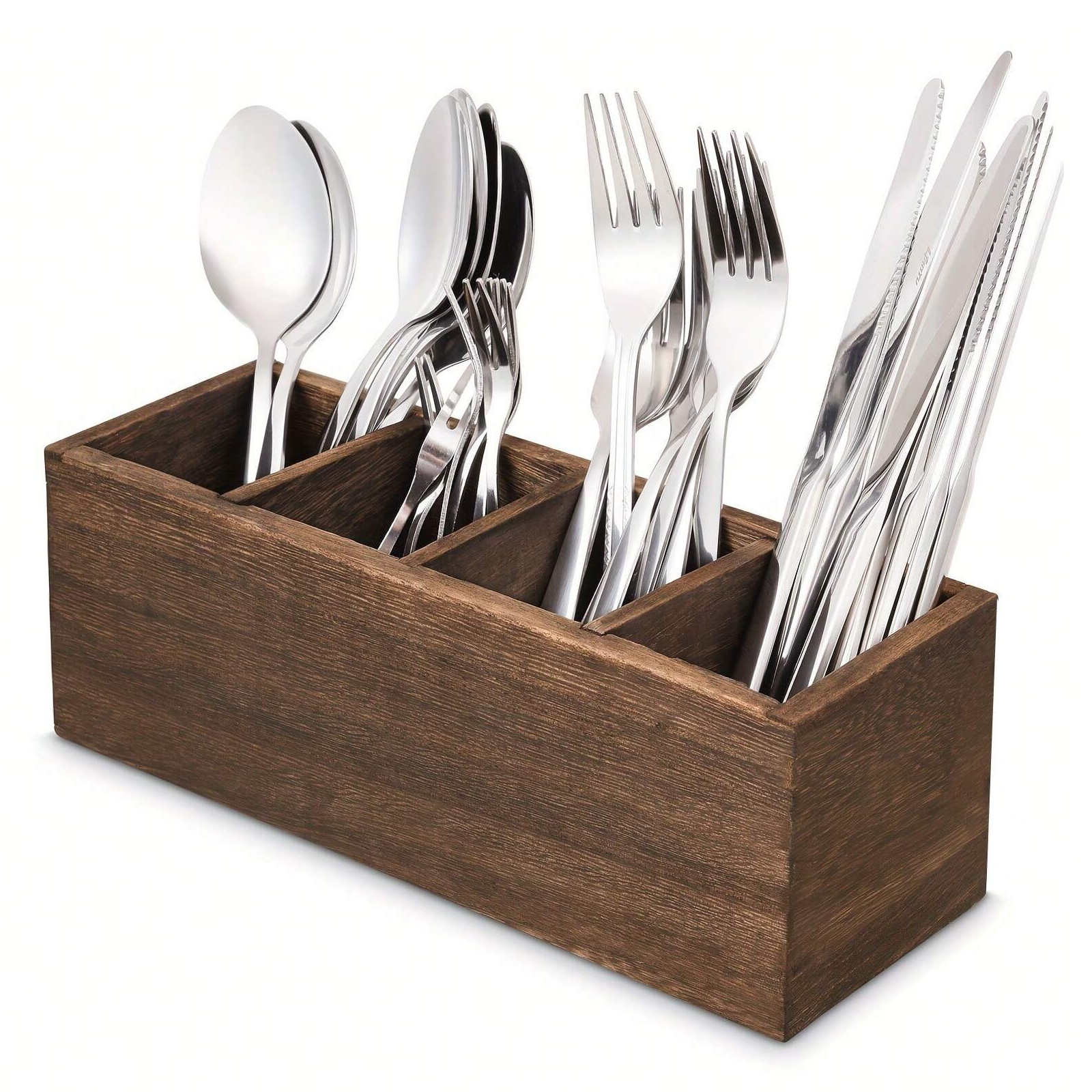 Wooden Utensil Storage Organizer Countertop with 4 Adjustable ...