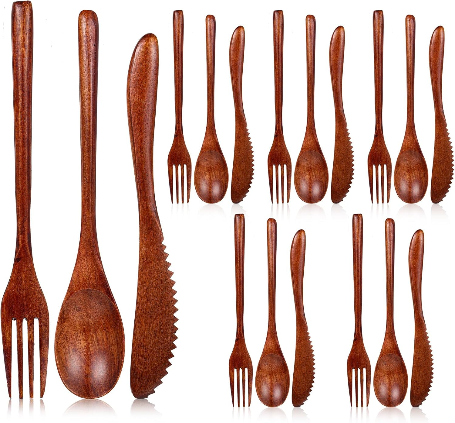 Wooden Utensils for Eating - 18 Pcs Wooden Cutlery Set, Spoon Fork ...