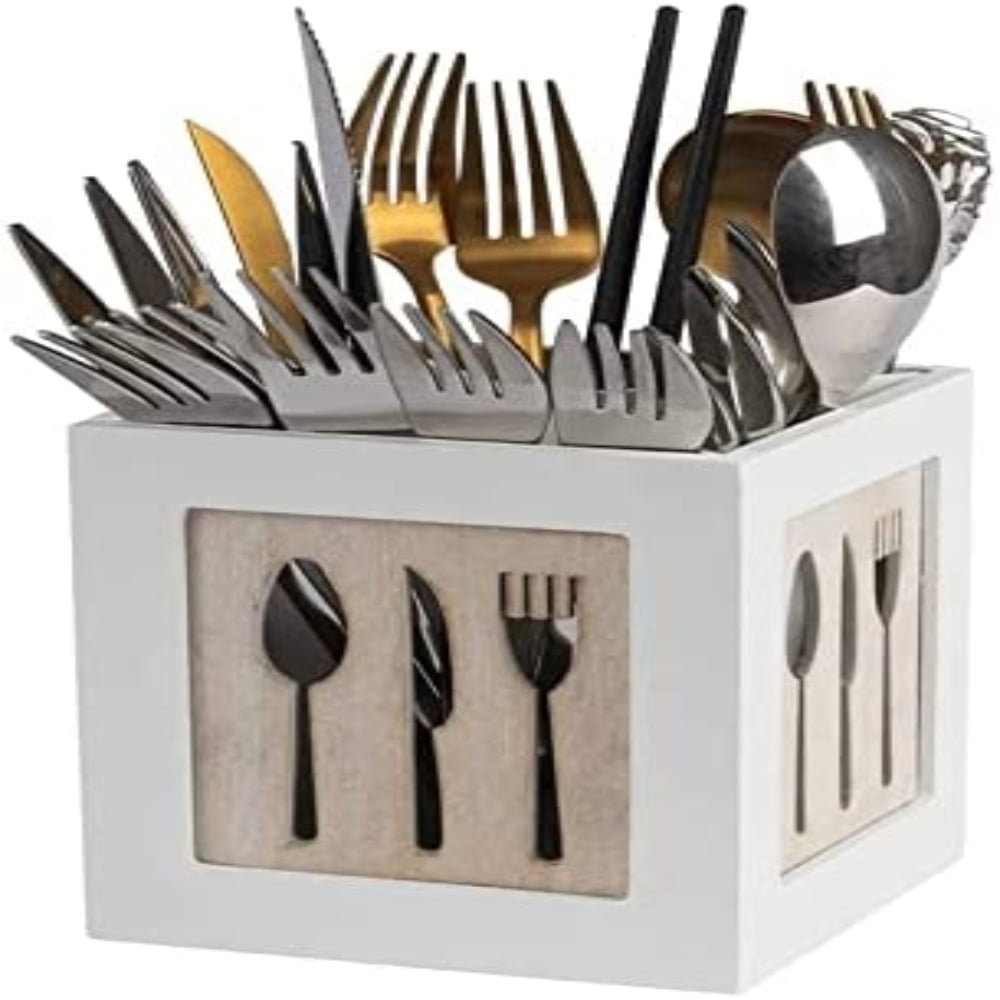 Wooden Utensils Holder Cutlery Kitchen Flatware Cutlery Storage Box ...