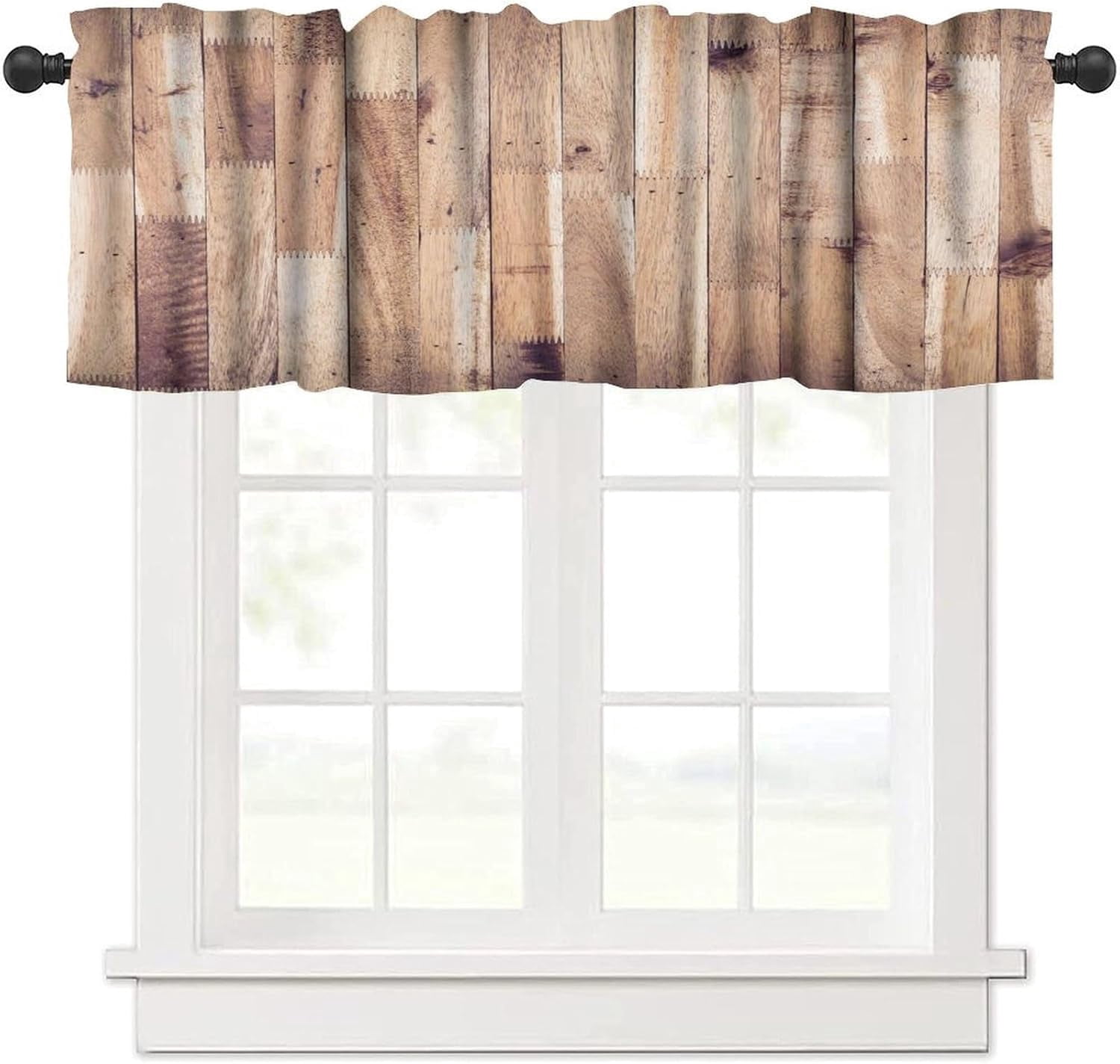 Wooden Valance Curtain Farmhouse Rustic Country Wood Plank Rod Pocket ...