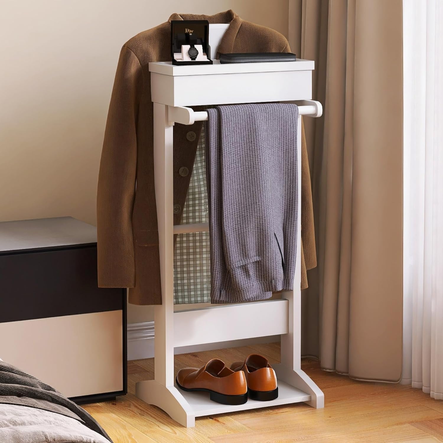 Wooden Valet Stand for Men, Clothing Valet Stand with Tray Organizer ...