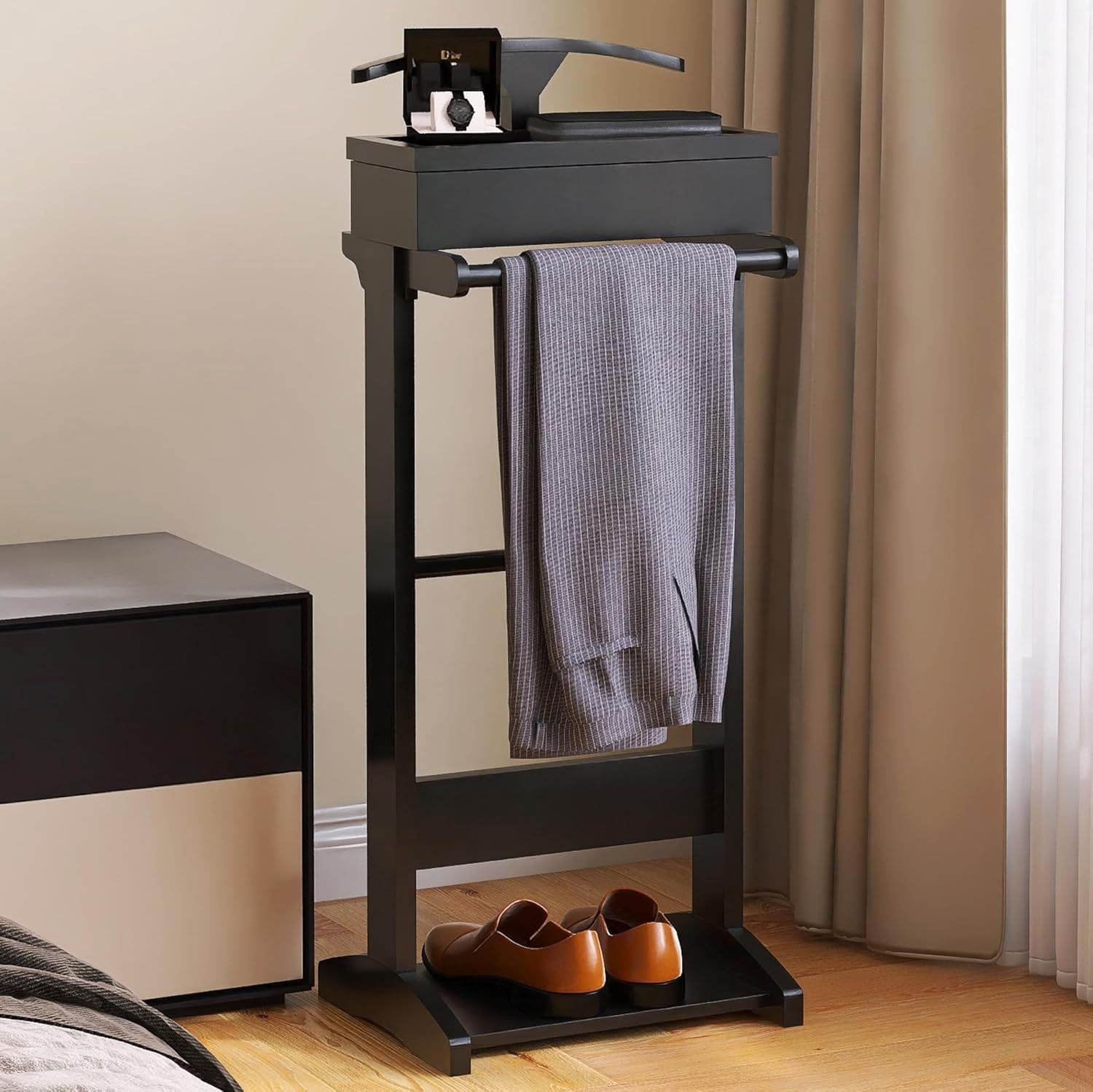 Wooden Valet Stand for Men, Clothing Valet Stand with Tray Organizer ...