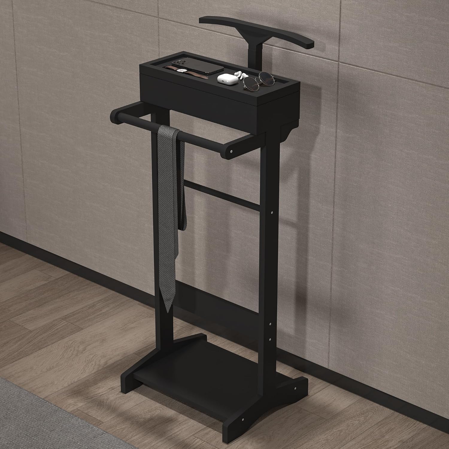 Wooden Valet Stand for Men, Clothing Rack with Top Tray Organizer, Shoe ...