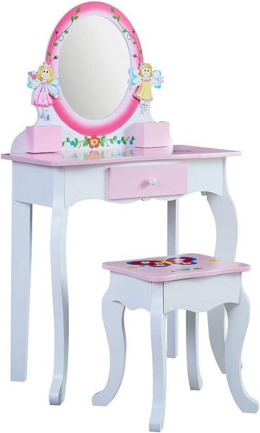 Wooden Vanity Table and Chair Set Kids Vanity Set with Mirror Children ...