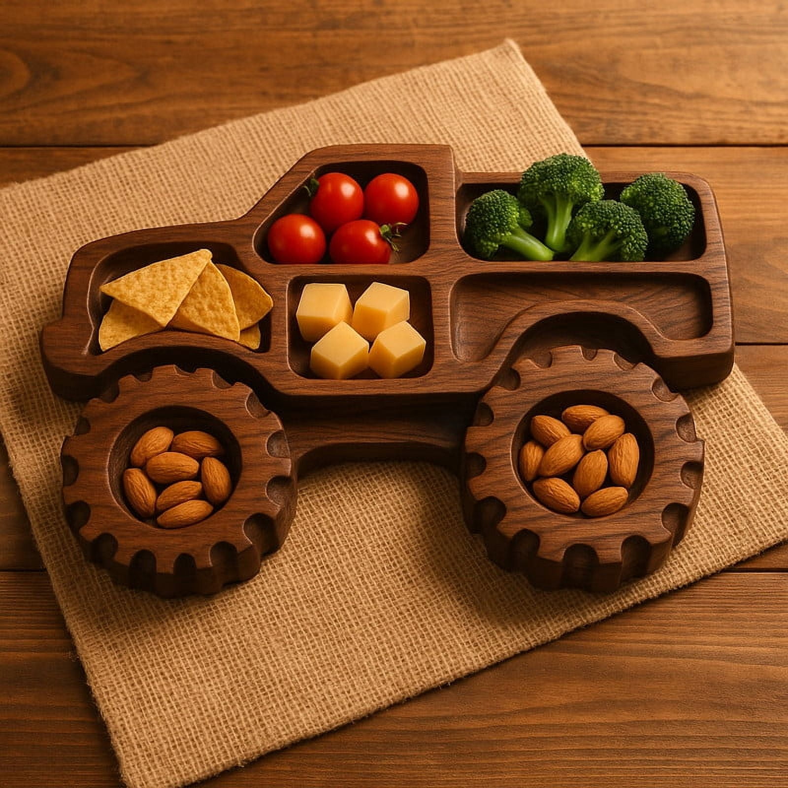 Wooden Vehicle Snack Tray, Child-Friendly Design, Easy Cleanup, Multi ...